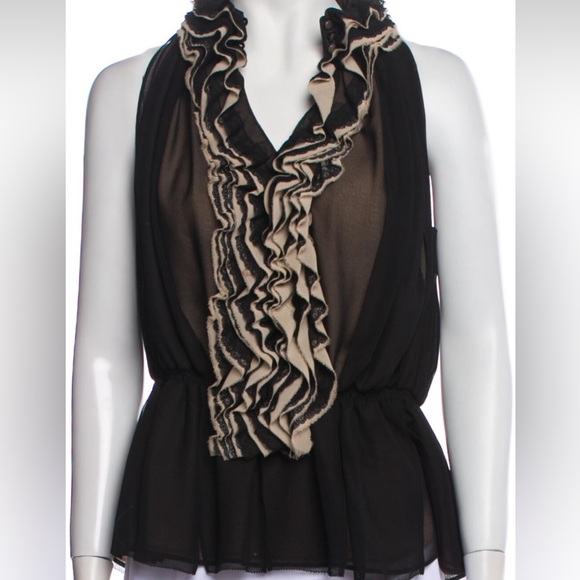 Neiman Marcus | Tops | Neiman Marcus Black And Cream Ruffle Top | Poshmark